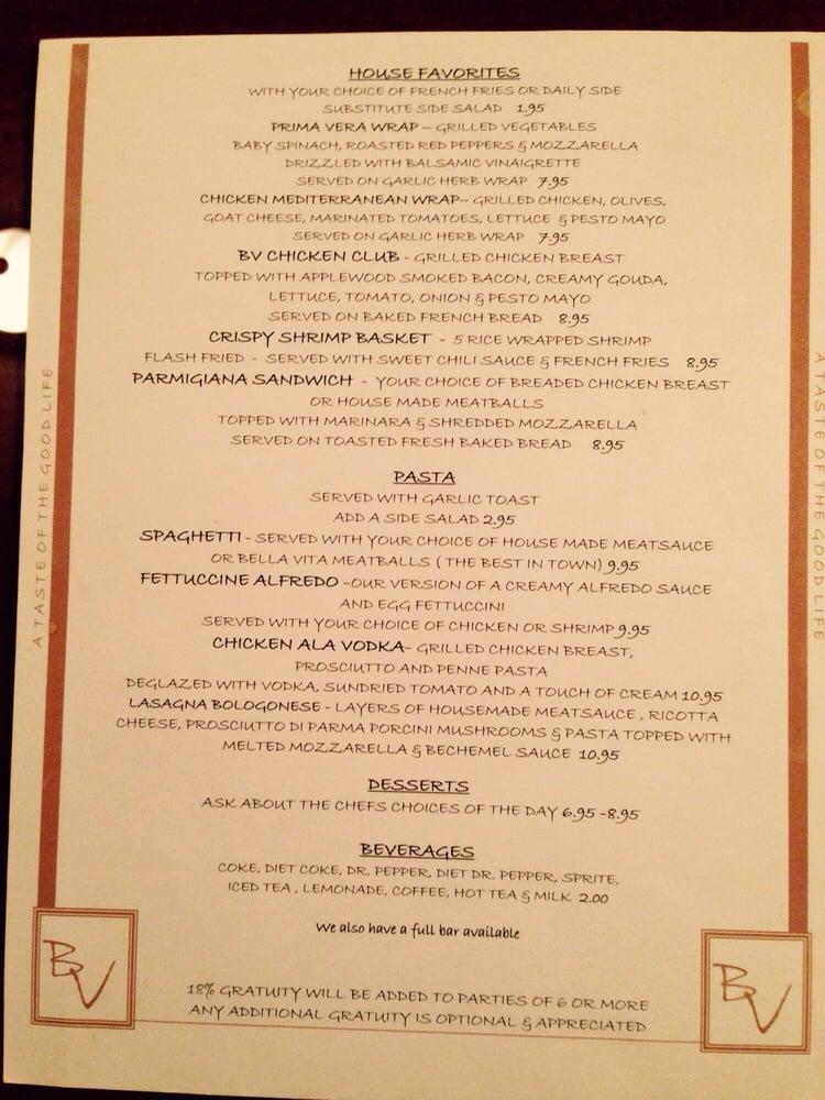 Menu at Bella Vita Bistro restaurant, Wichita