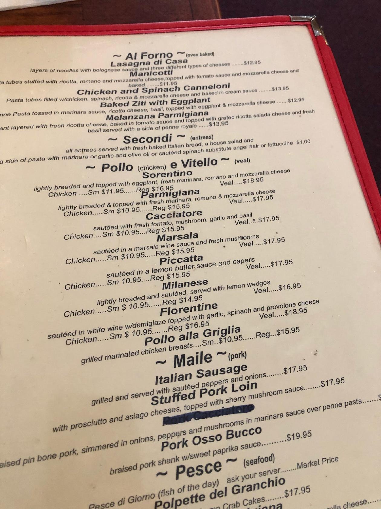 Menu at Cafe Cibo, Saint Petersburg, 4th St N