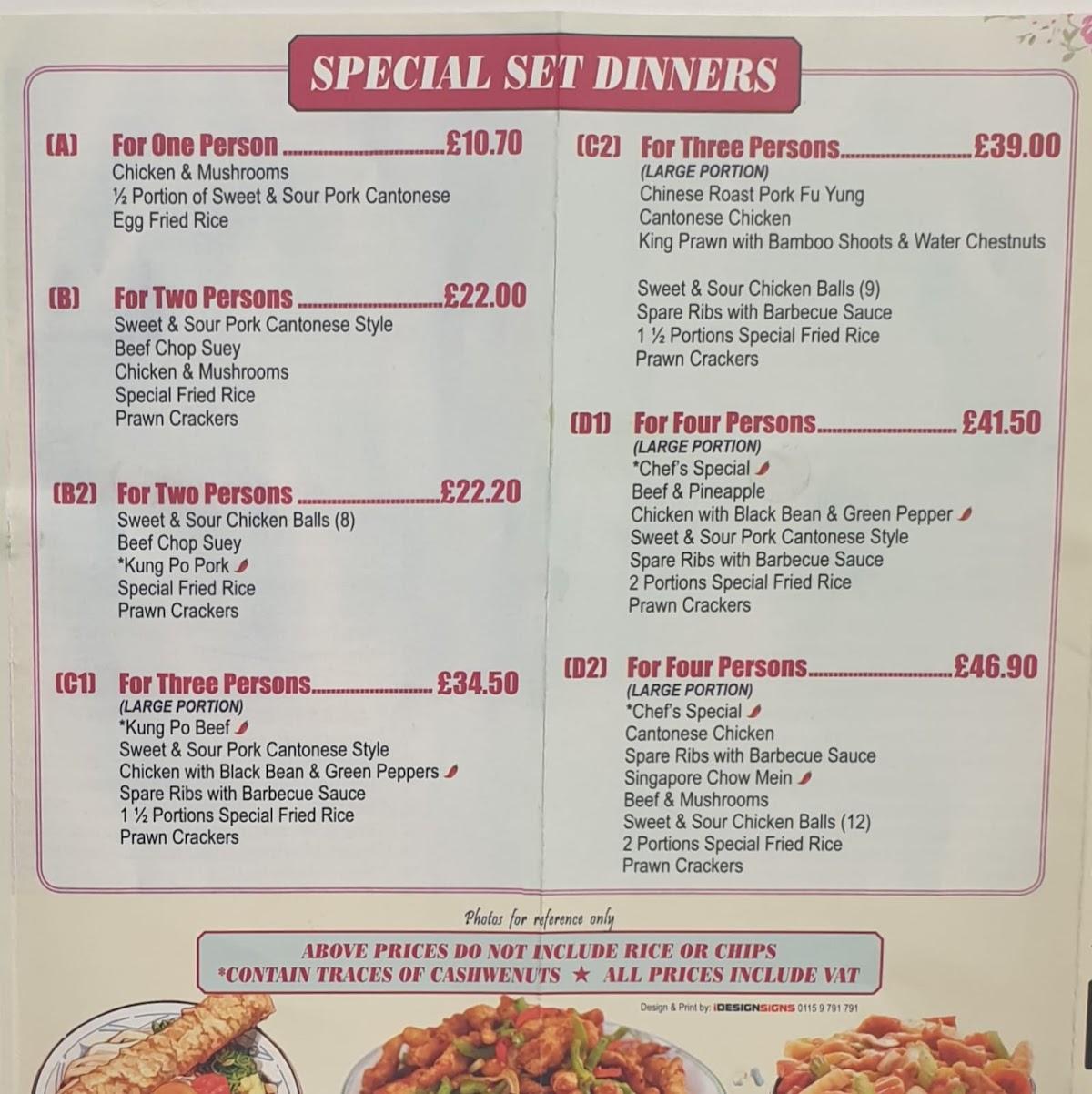 Menu at Chan's Cantonese Takeaway fast food, Lowdham