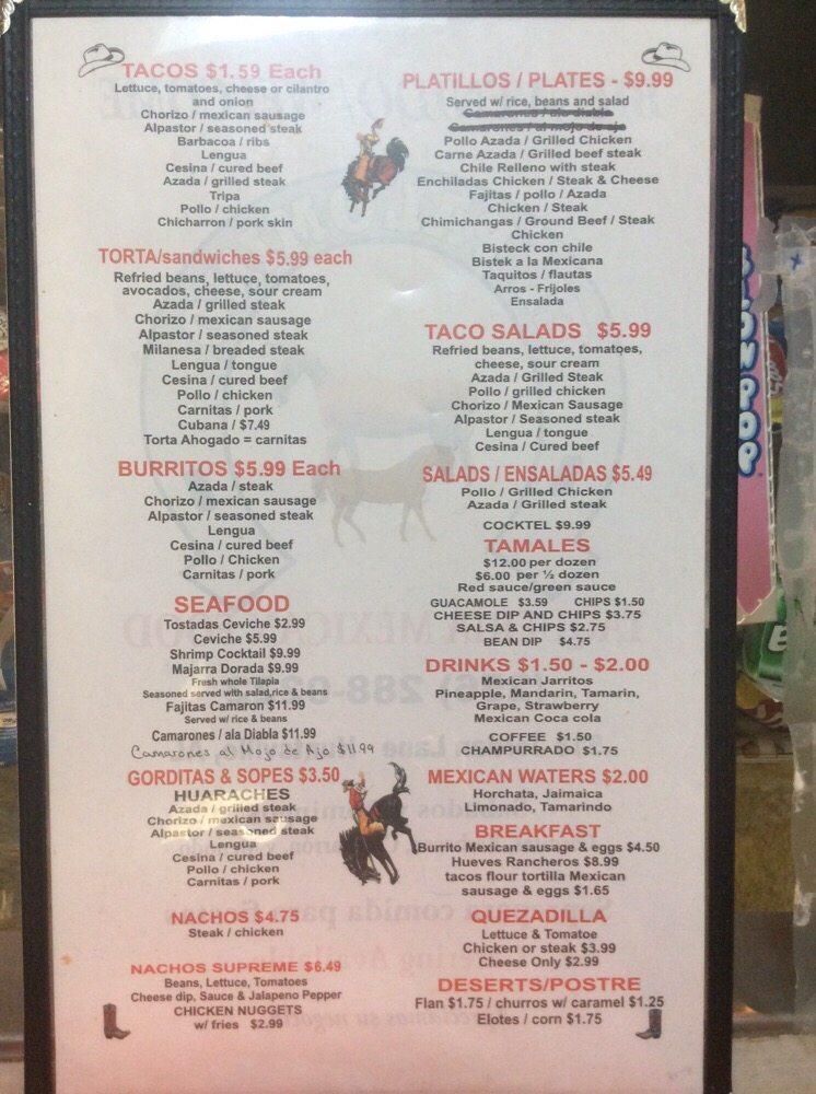 Menu at El Palomino Taqueria restaurant, Huntsville, 518 Jordan Ln NW