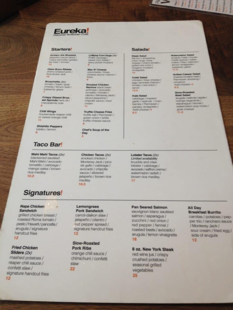 Menu at Eureka! pub & bar, Concord