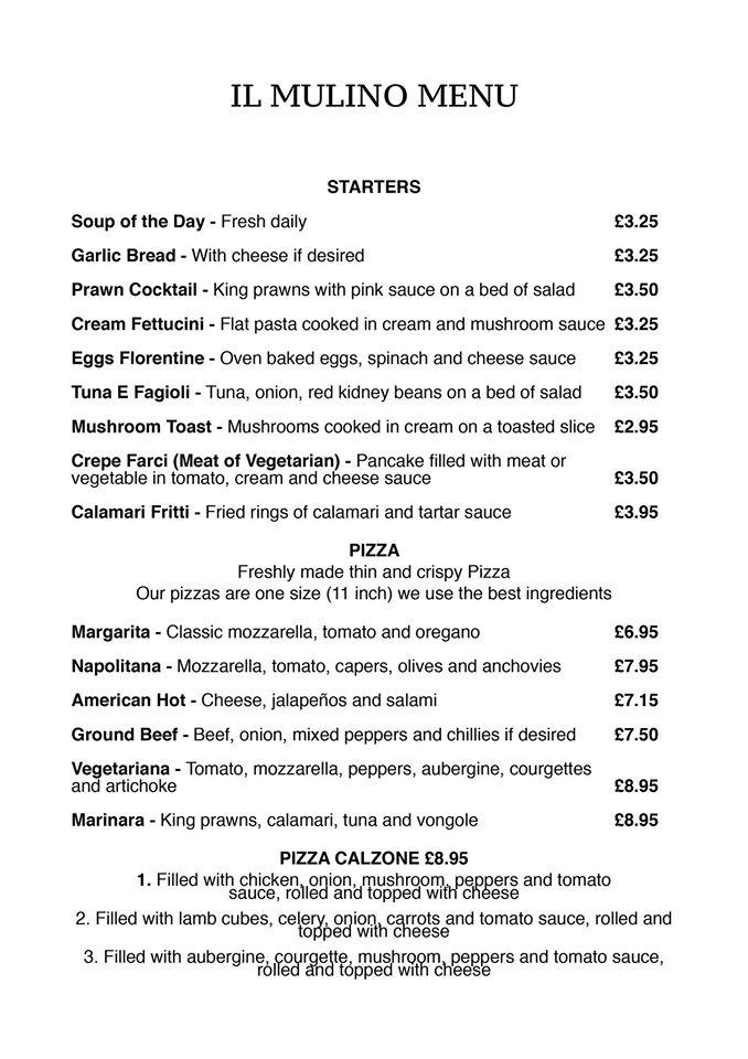 Menu at Il Mulino pizzeria, Surbiton