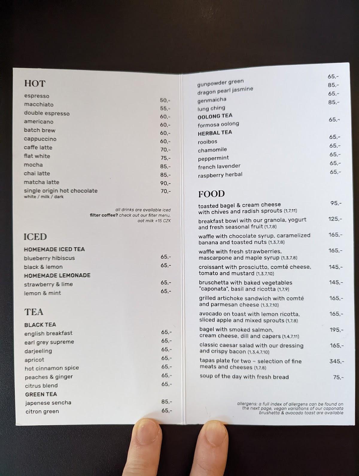 Menu at La Bohème Café cafe, Prague, Sázavská 2031/32