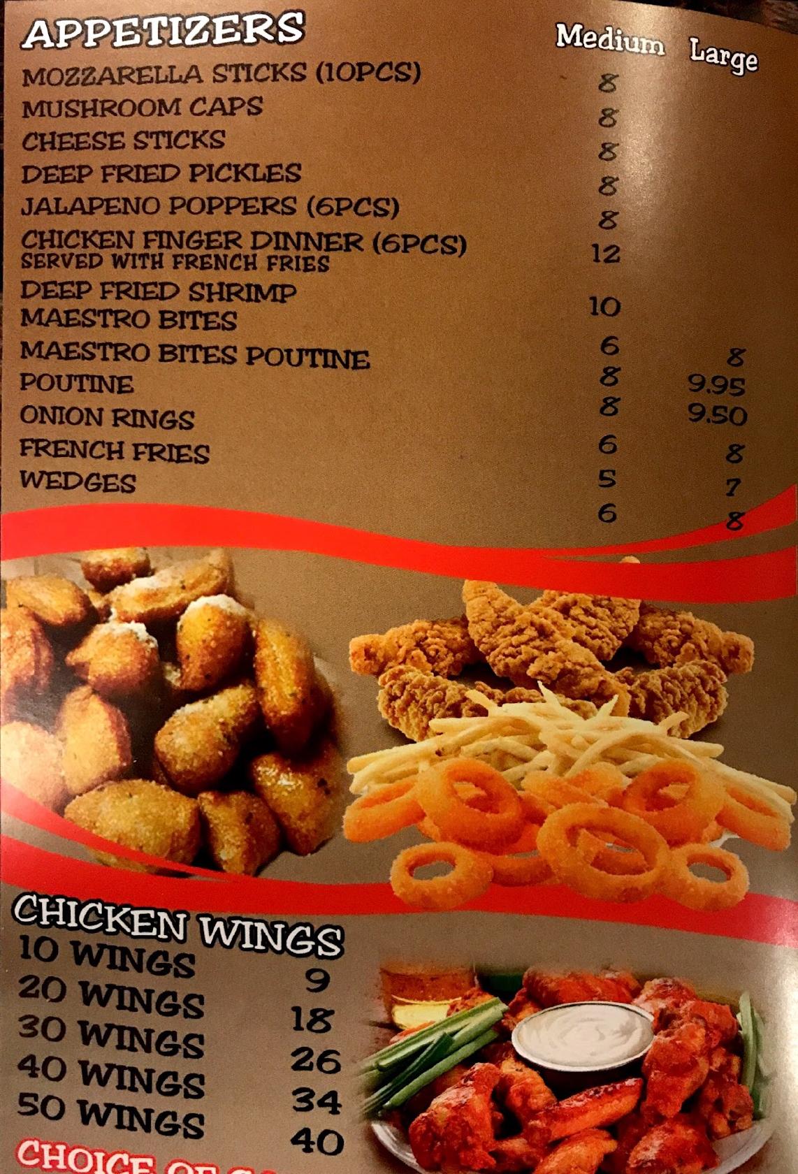 Menu at Maestro Pizza and Grill pizzeria, Windsor, Walker Rd
