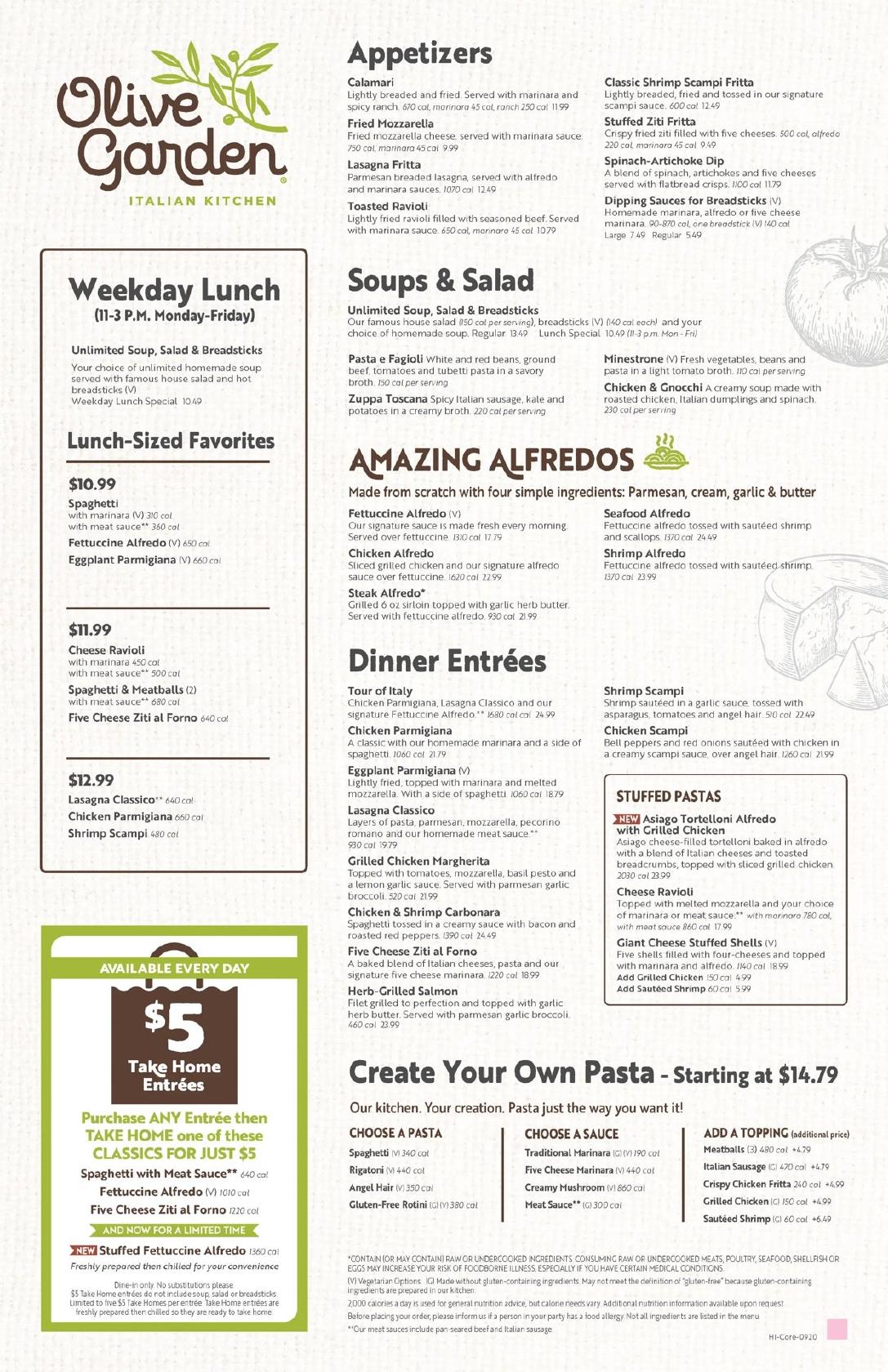Menu at Olive Garden restaurant, Honolulu, Ala Moana Blvd Ste 3253
