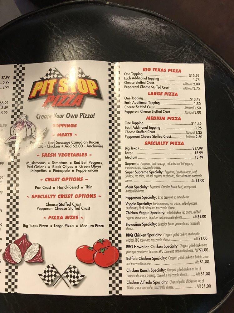 Menu at Pit Stop Pizza pizzeria, Bullard, U.S. Hwy 69 S