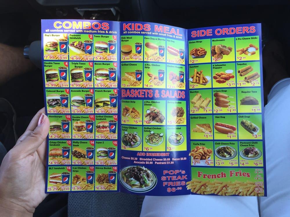 Menu at Pop's Drive-in restaurant, Bakersfield, Taft Hwy