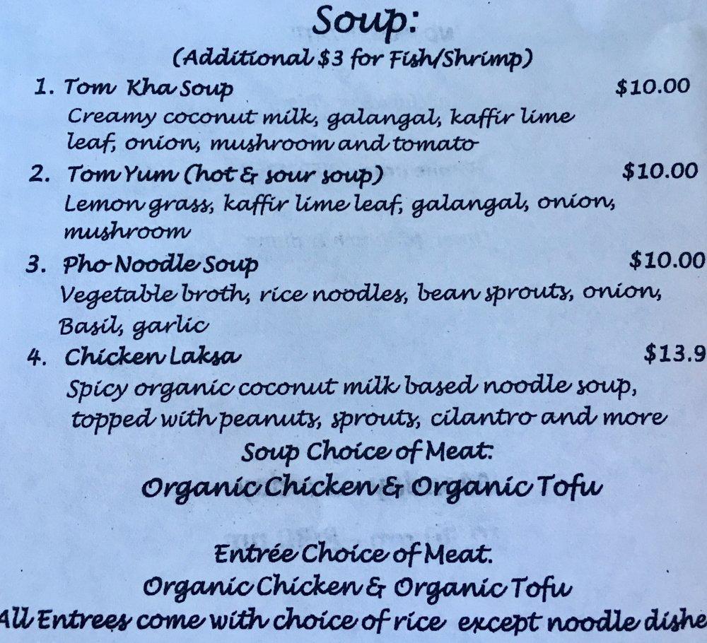 Menu at Racha Thai restaurant, Waikoloa Village