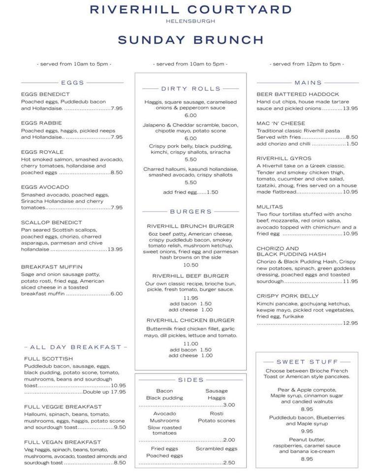 Menu at Riverhill Cafe, Bar & Restaurant, Helensburgh