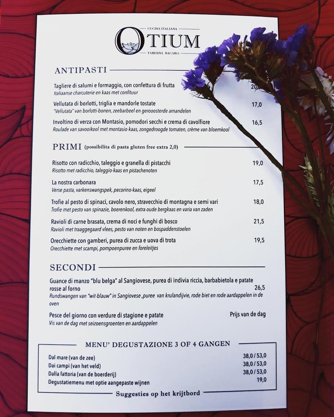 Carta de Otium Cucina Italiana Restaurant, Gante