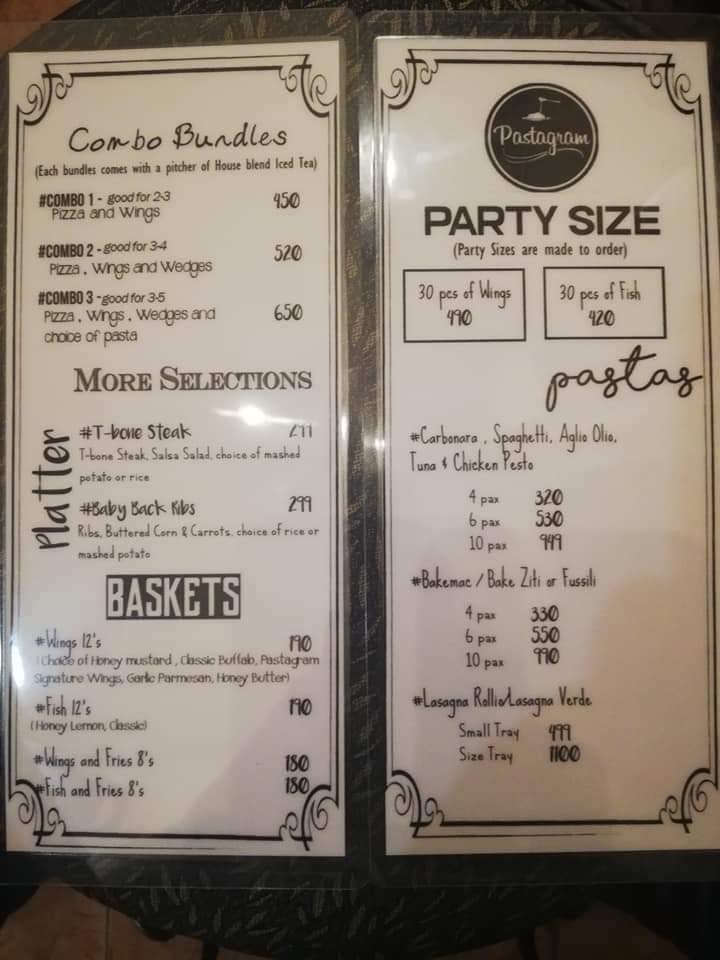 Menu at Pastagram cafe, Naic, 8QCC+4MC