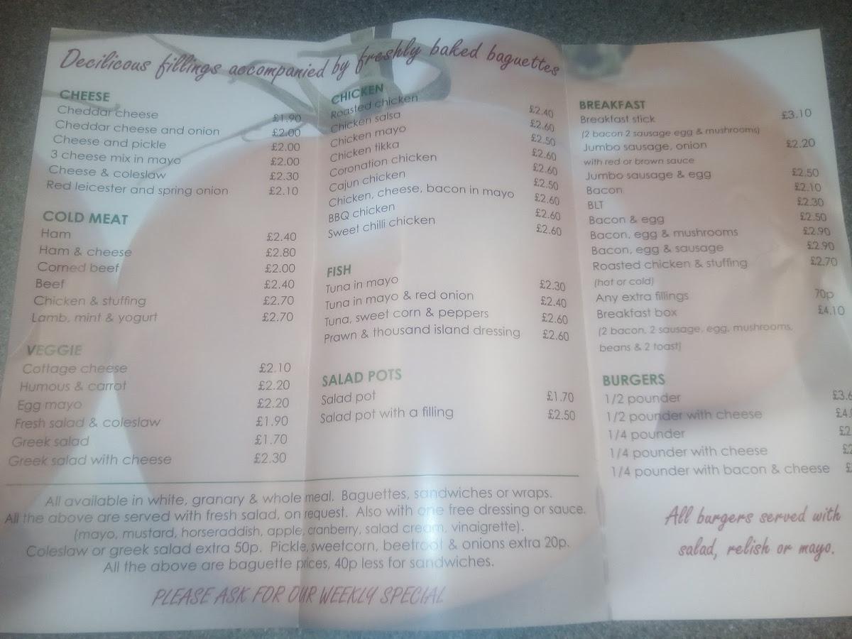 Menu at Sandwich Station, Bristol, Avon