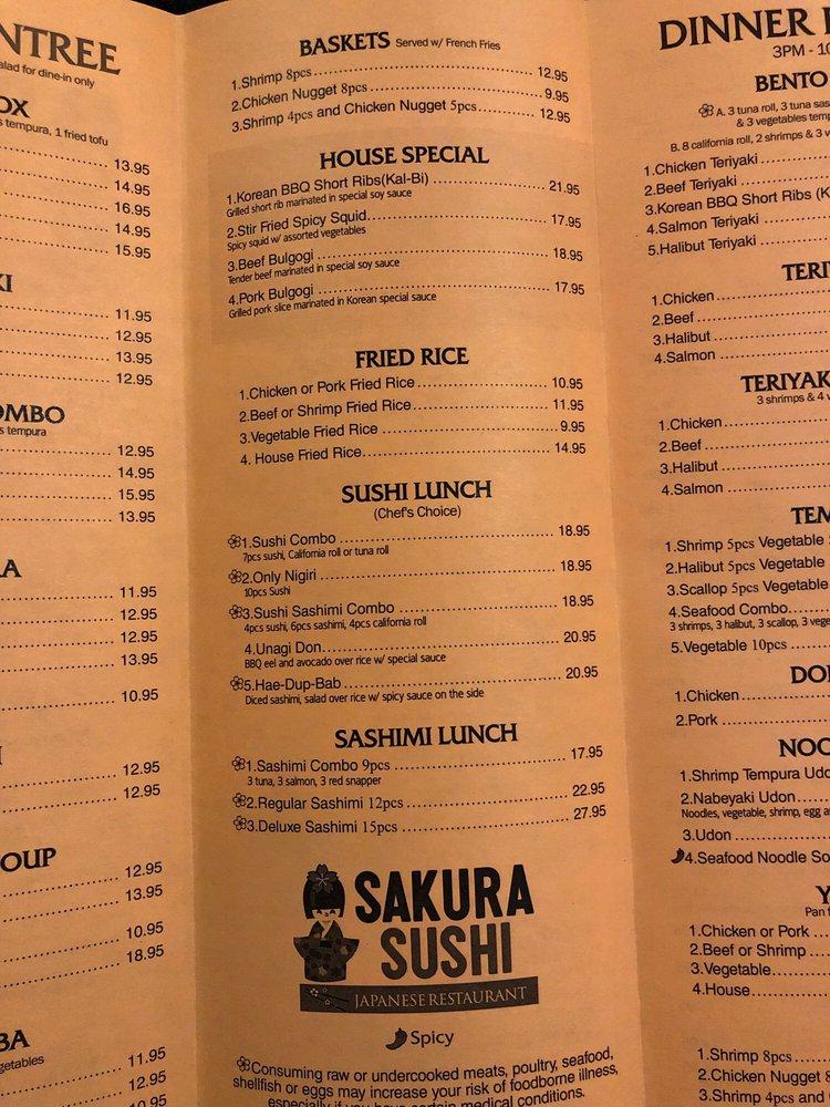 Menu at Sakura Sushi restaurant, Wasilla, 991 S Hermon Rd #600