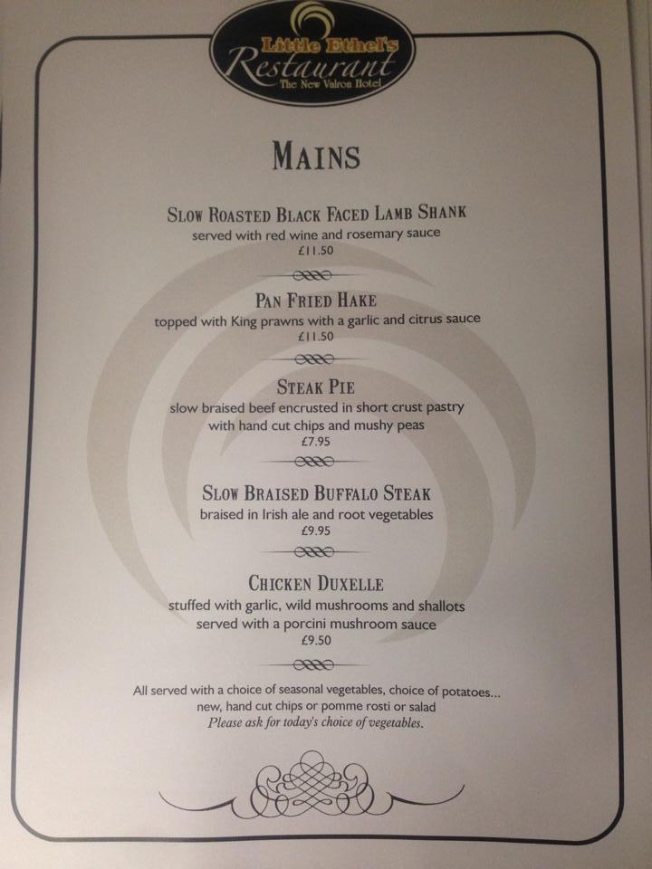 Menu at The New Valron Hotel, Blackpool