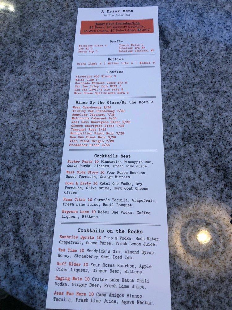 Menu at The Other Bar, Phoenix