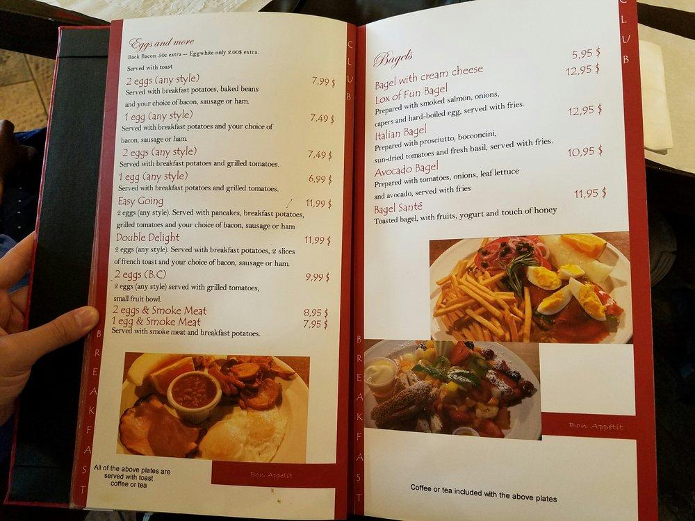Menu at Breakfast Club, Brossard, Taschereau Blvd