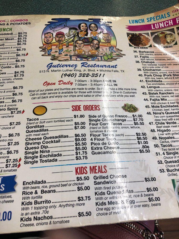 Menu at Gutierrez Family Restaurant, Wichita Falls