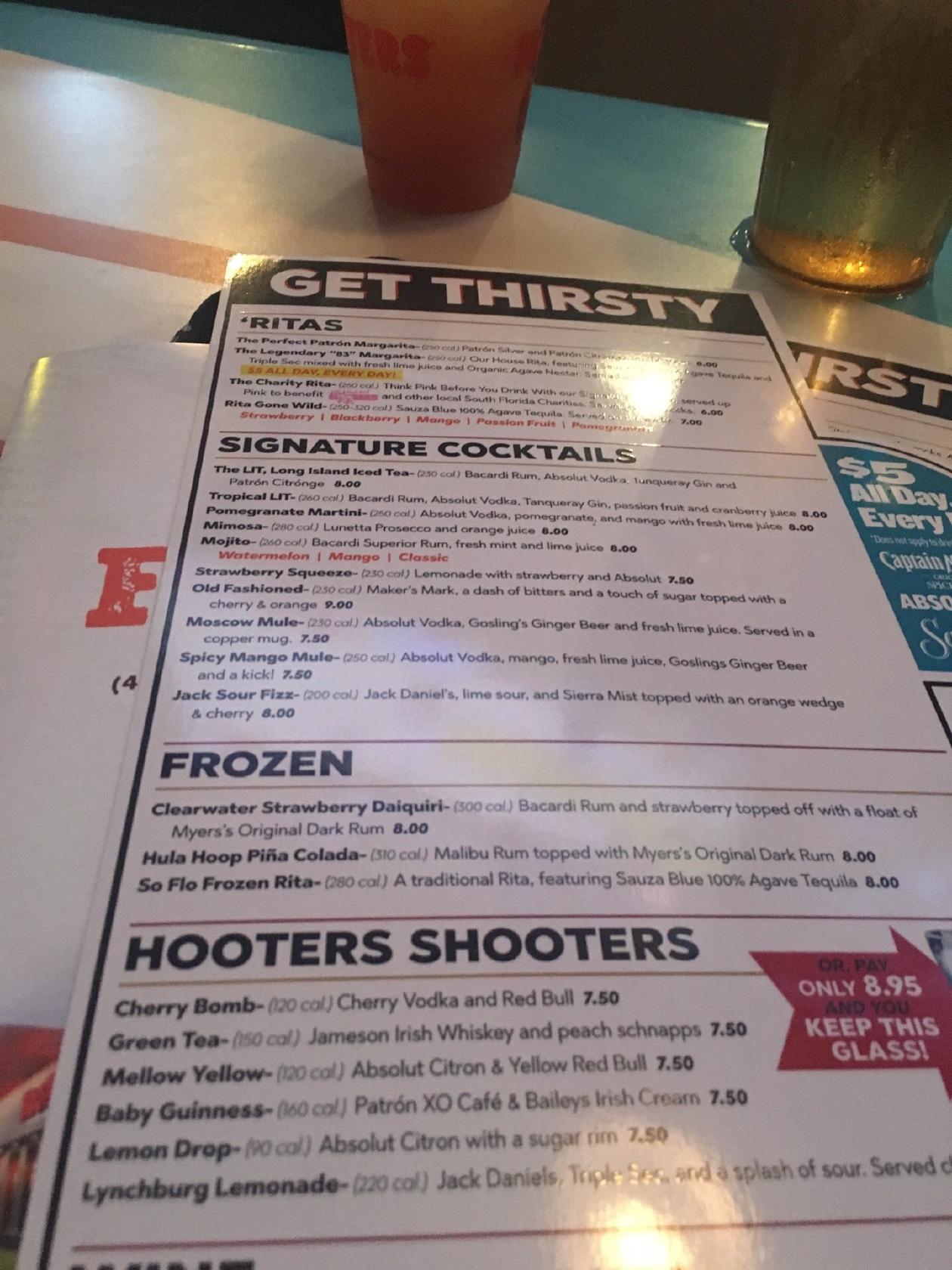Menu at Hooters pub & bar, Sunrise, N University Dr