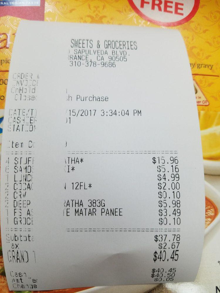 Menu at India Sweets & Groceries restaurant, Torrance