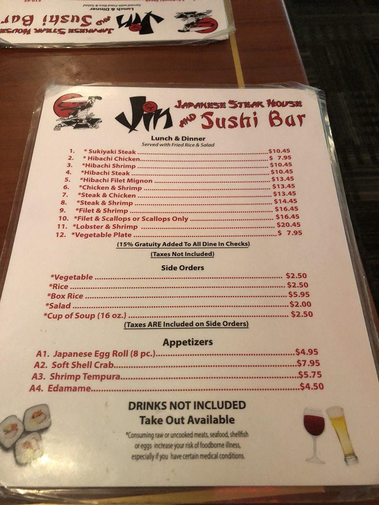 Menu at Jin Japanese Steak House and Lounge restaurant, LaGrange ...