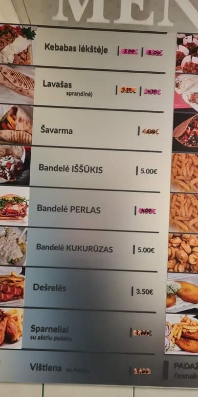 Menu at Renatos kebabai, Tauragė, Vytauto g. 62