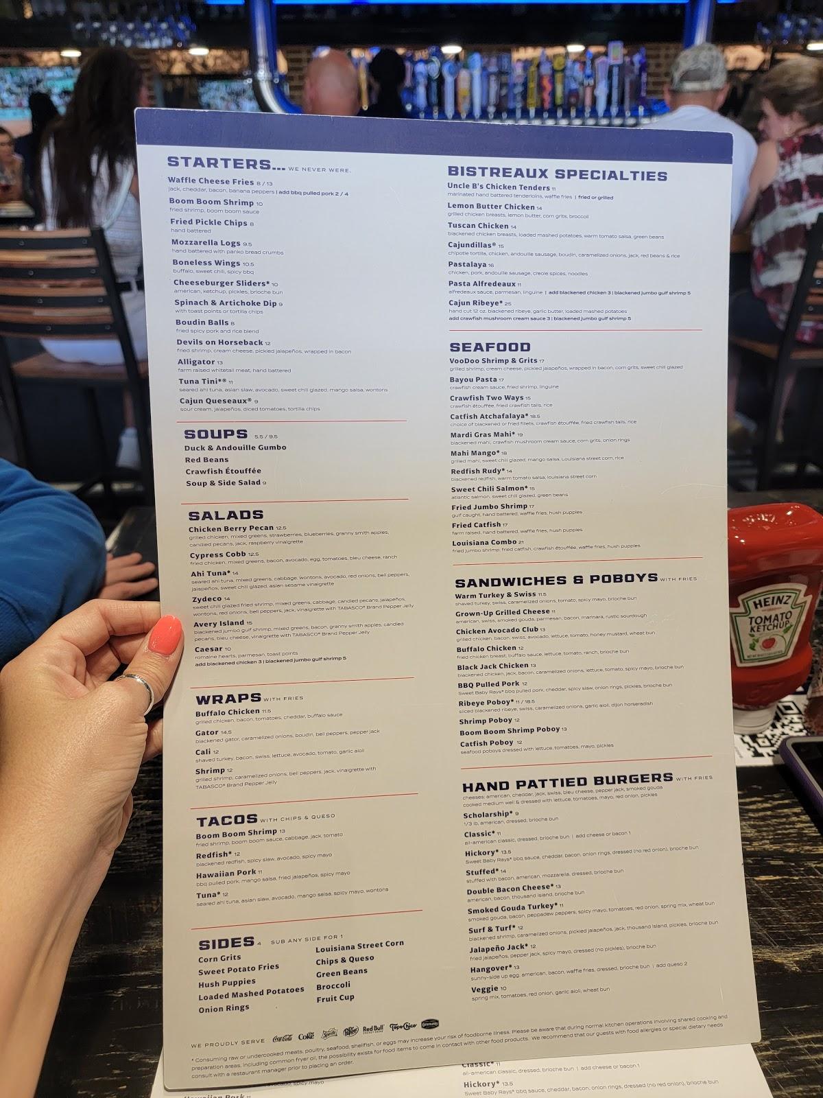 Menu at Walk-On's Sports Bistreaux - The Colony Restaurant, The Colony ...