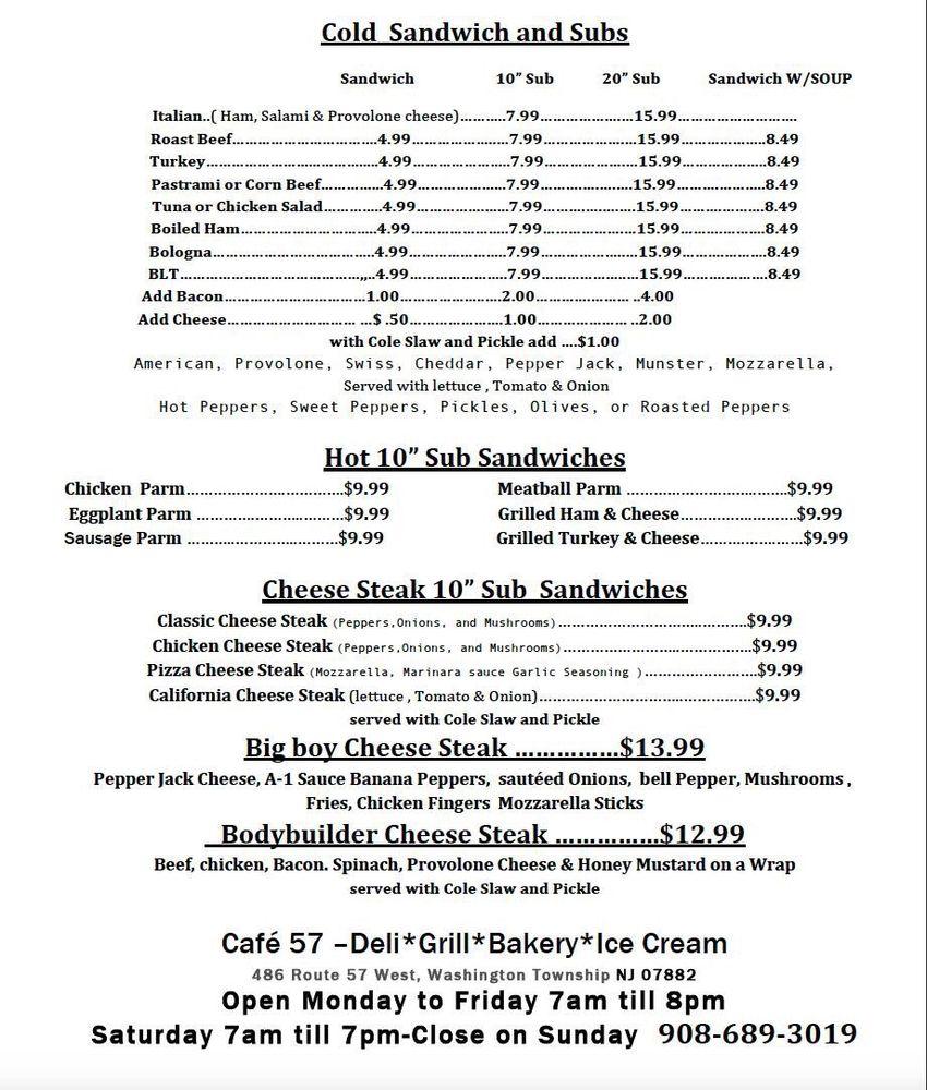 Menu at Cafe 57, Washington