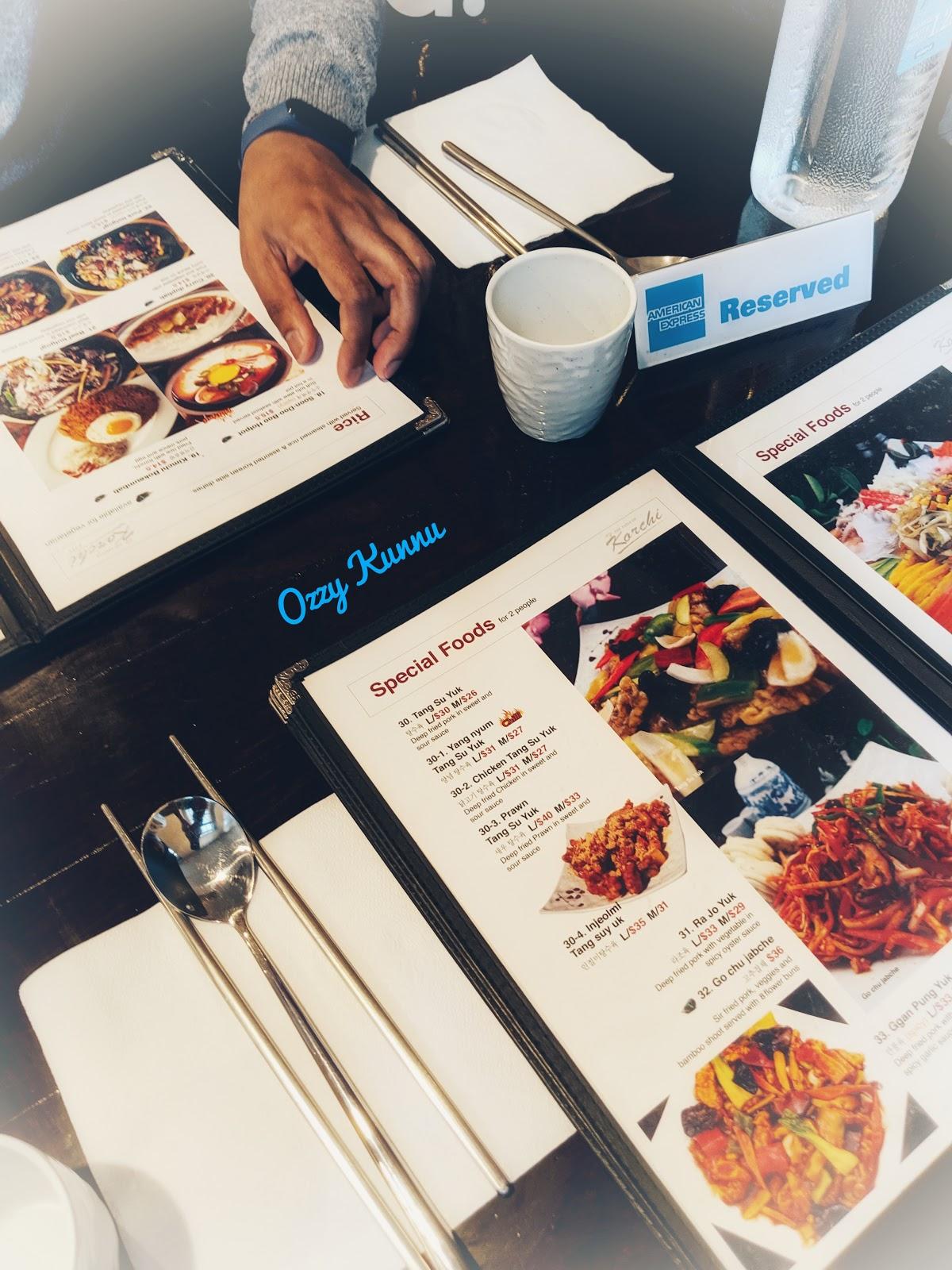Menu at Korchi City restaurant, Melbourne