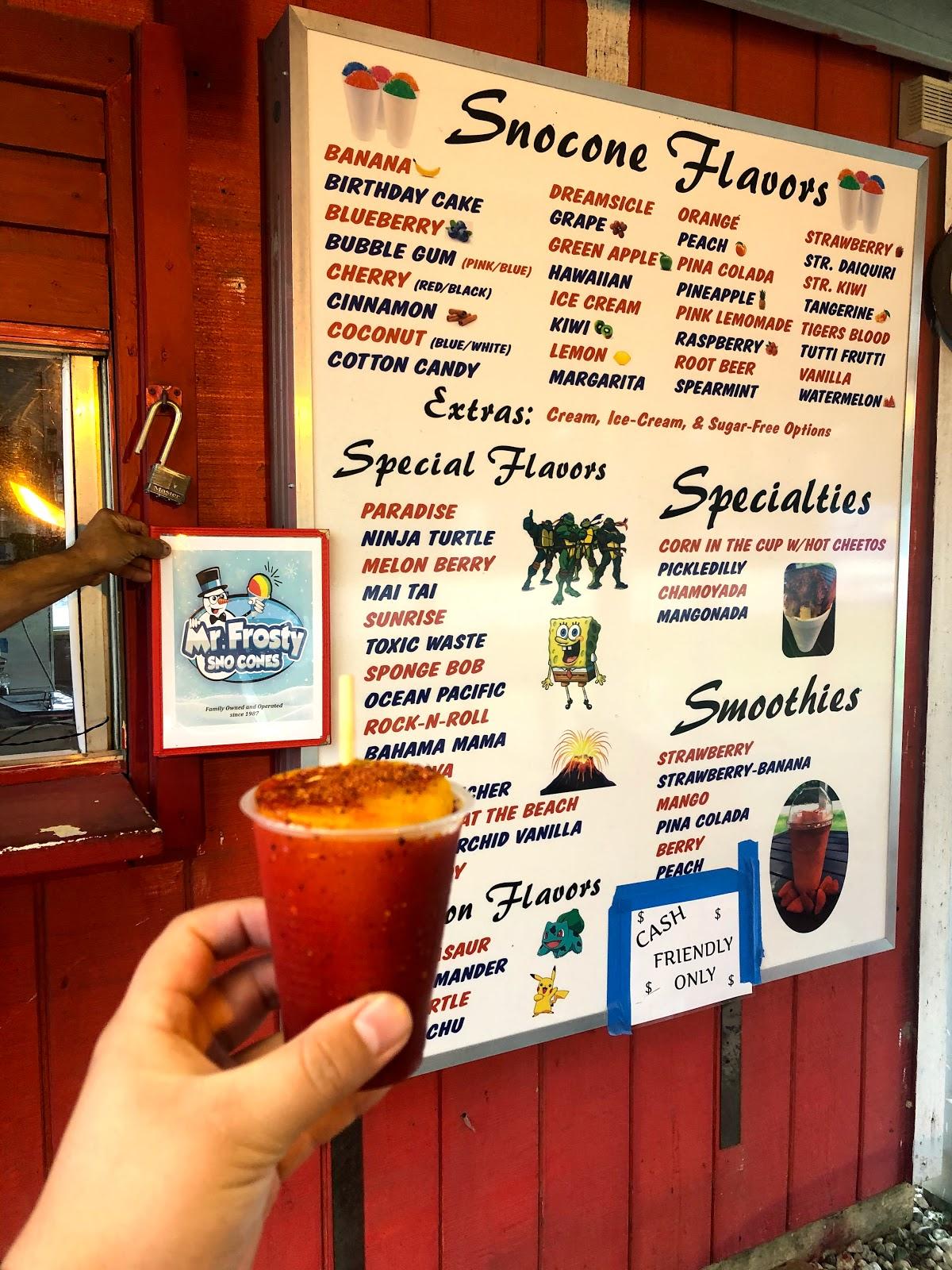 Menu at Mr. Frosty Sno Cones pub & bar, Houston
