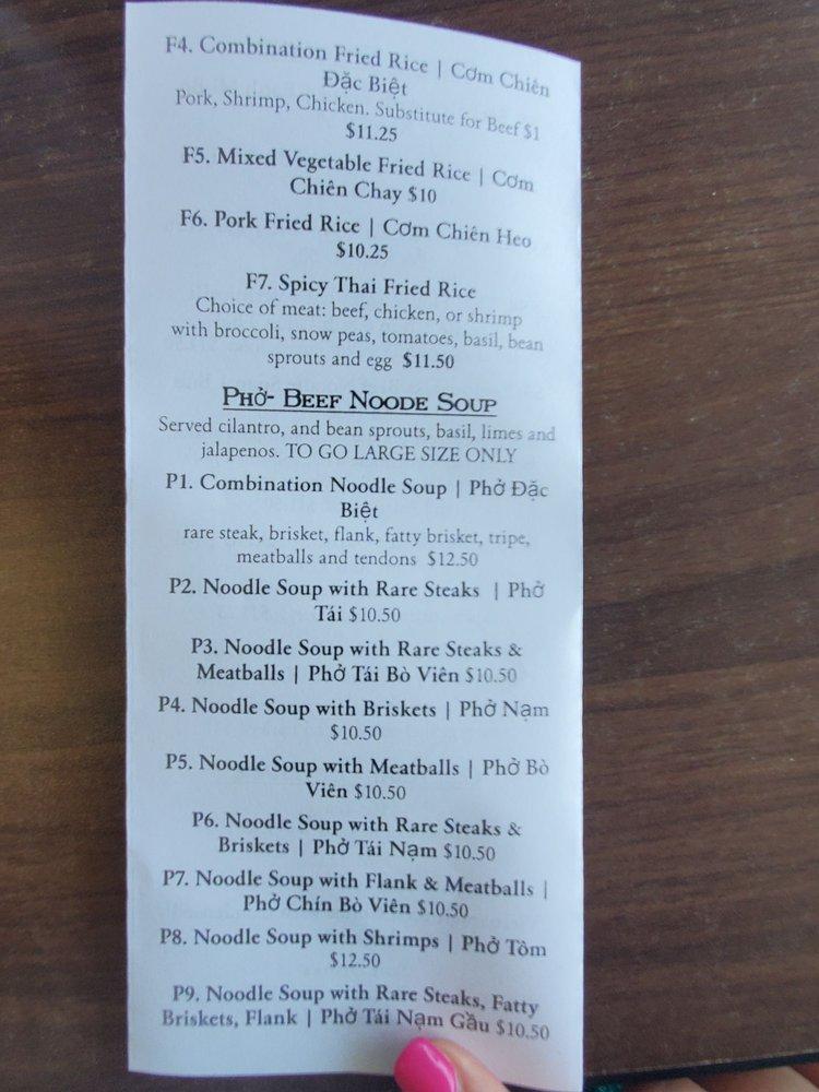 Menu at Pho Bistro restaurant, Edmond
