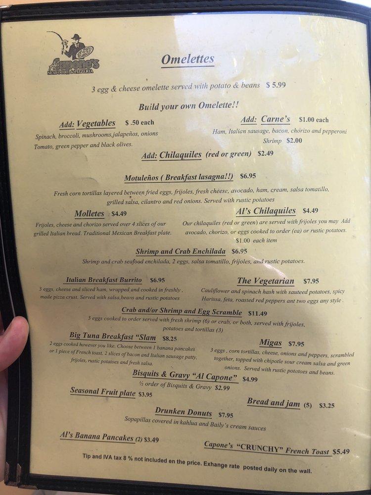 Menu at Al Capone's Seafood and Pizzeria, Puerto Peñasco