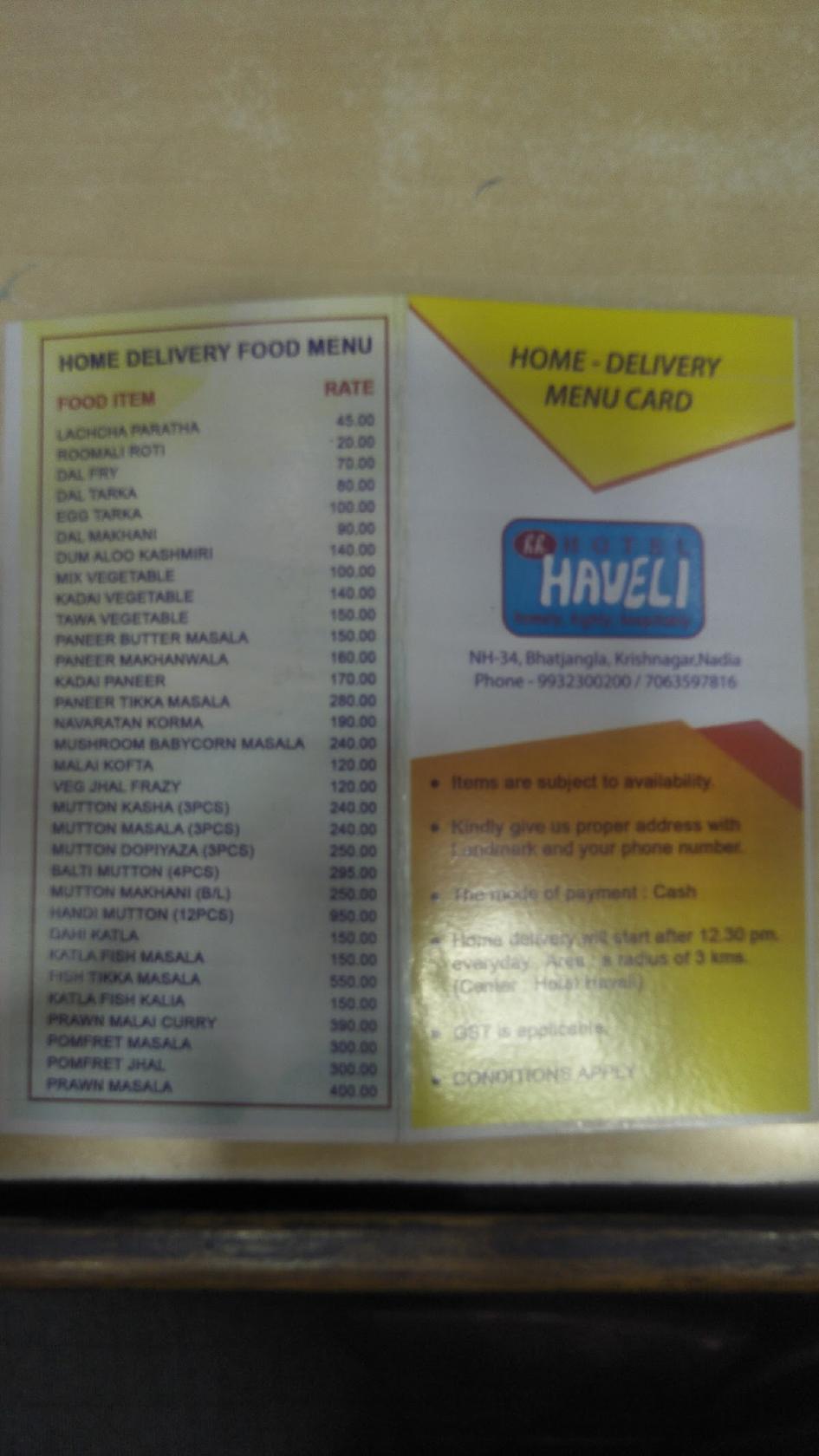 Menu at HOTEL HAVELI, Krishnanagar