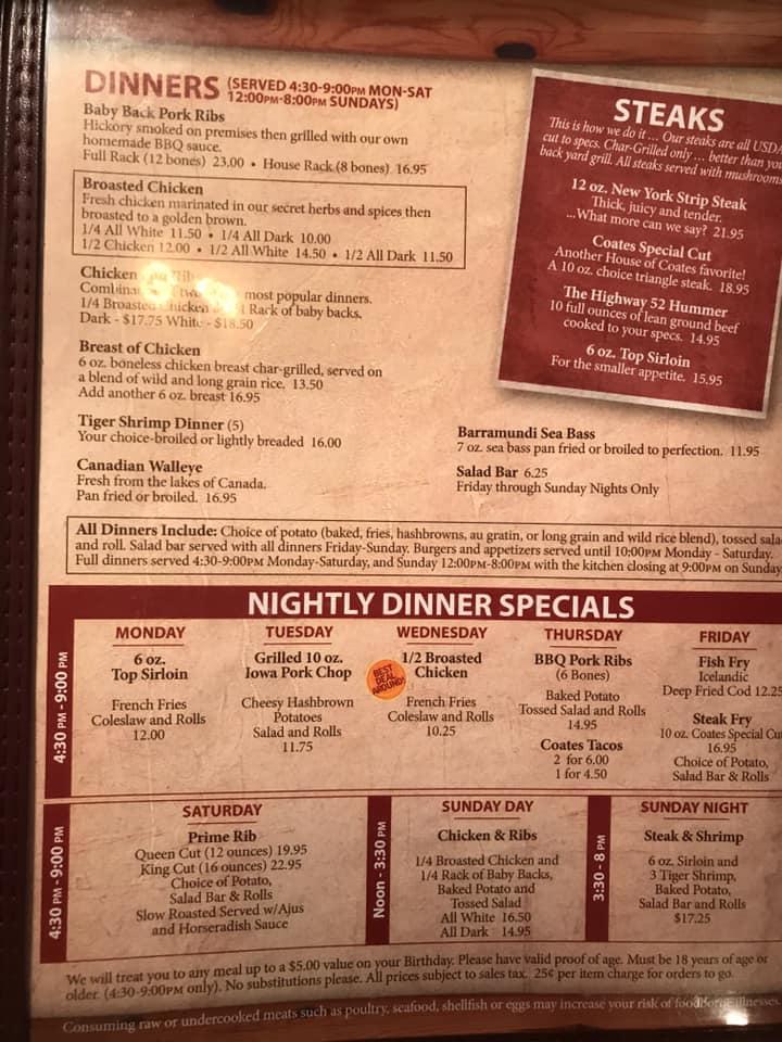 Menu at House Of Coates pub & bar, Rosemount, Clayton Ave E