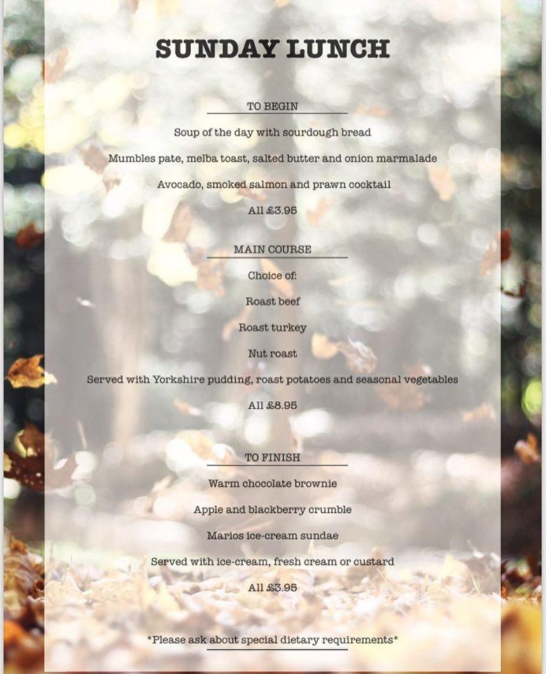 Menu at Junction Cafe, Swansea