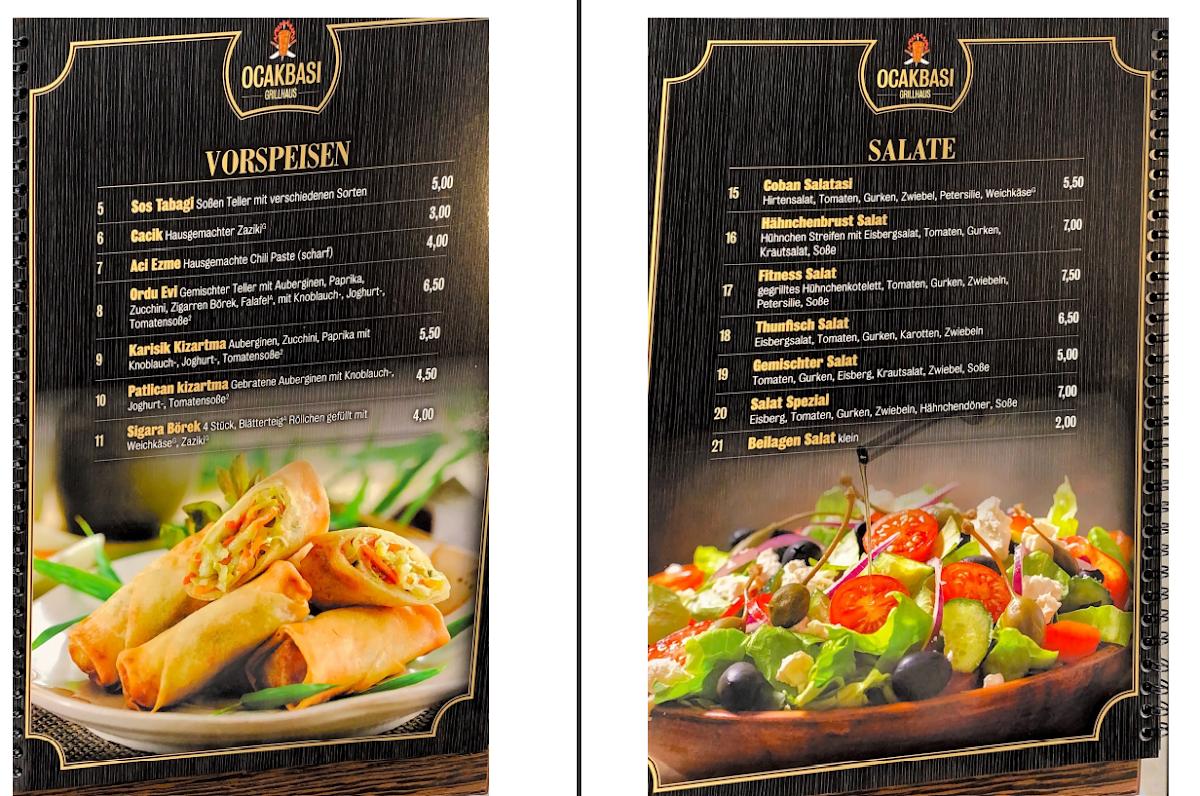 Menu at Ocakbasi Grillhaus restaurant, Salzgitter