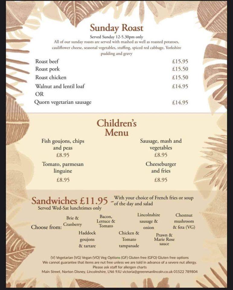 Menu at The Green Man pub & bar, Collingham