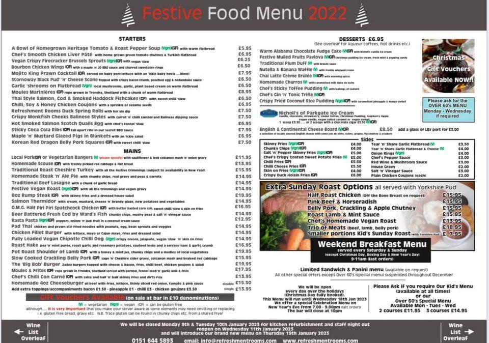 Menu at The Refreshment Rooms pub & bar, Birkenhead