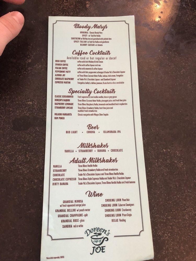 Menu at Doreen's Cup of Joe restaurant, Marco Island