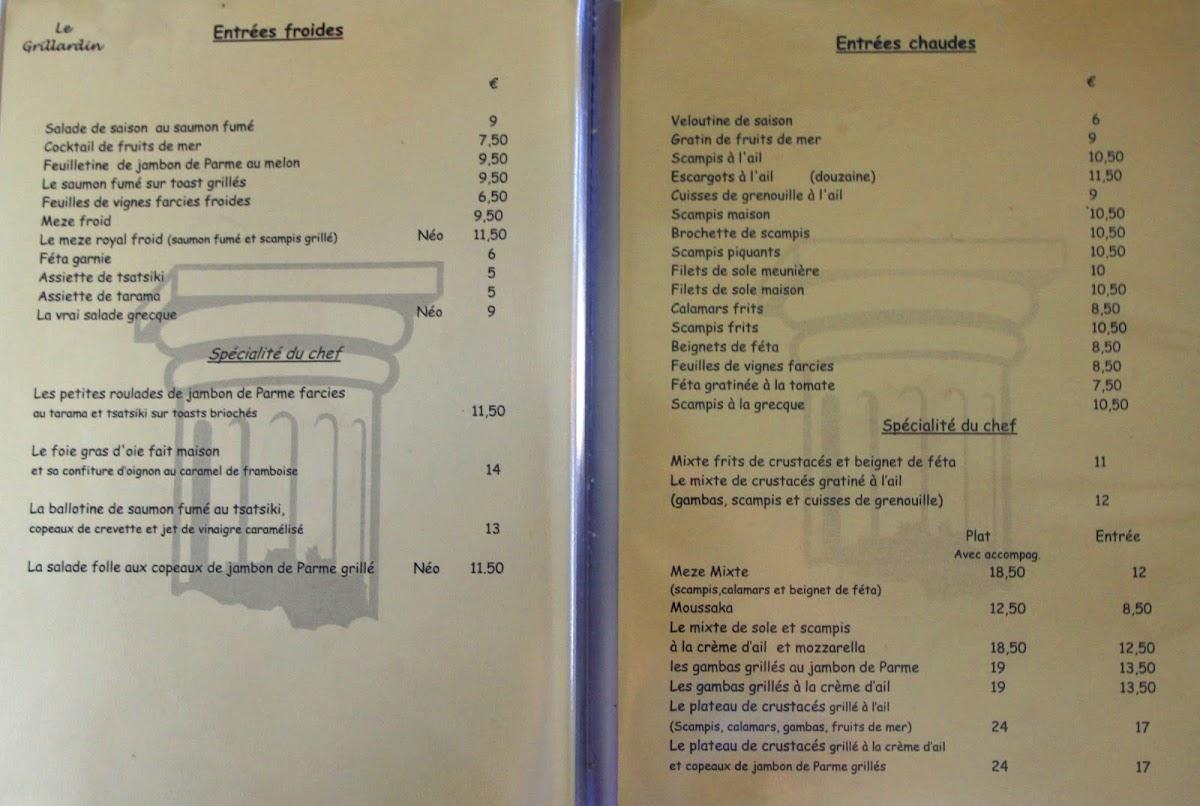 Menu au Le Grillardin, Frameries