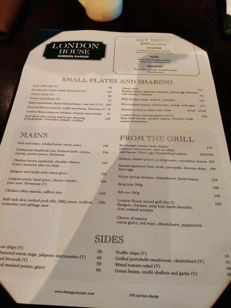 Carta del restaurante London House, Hong Kong