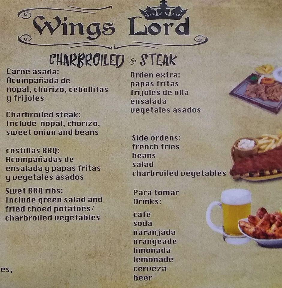 Menu at wings lord restaurant, Mexico