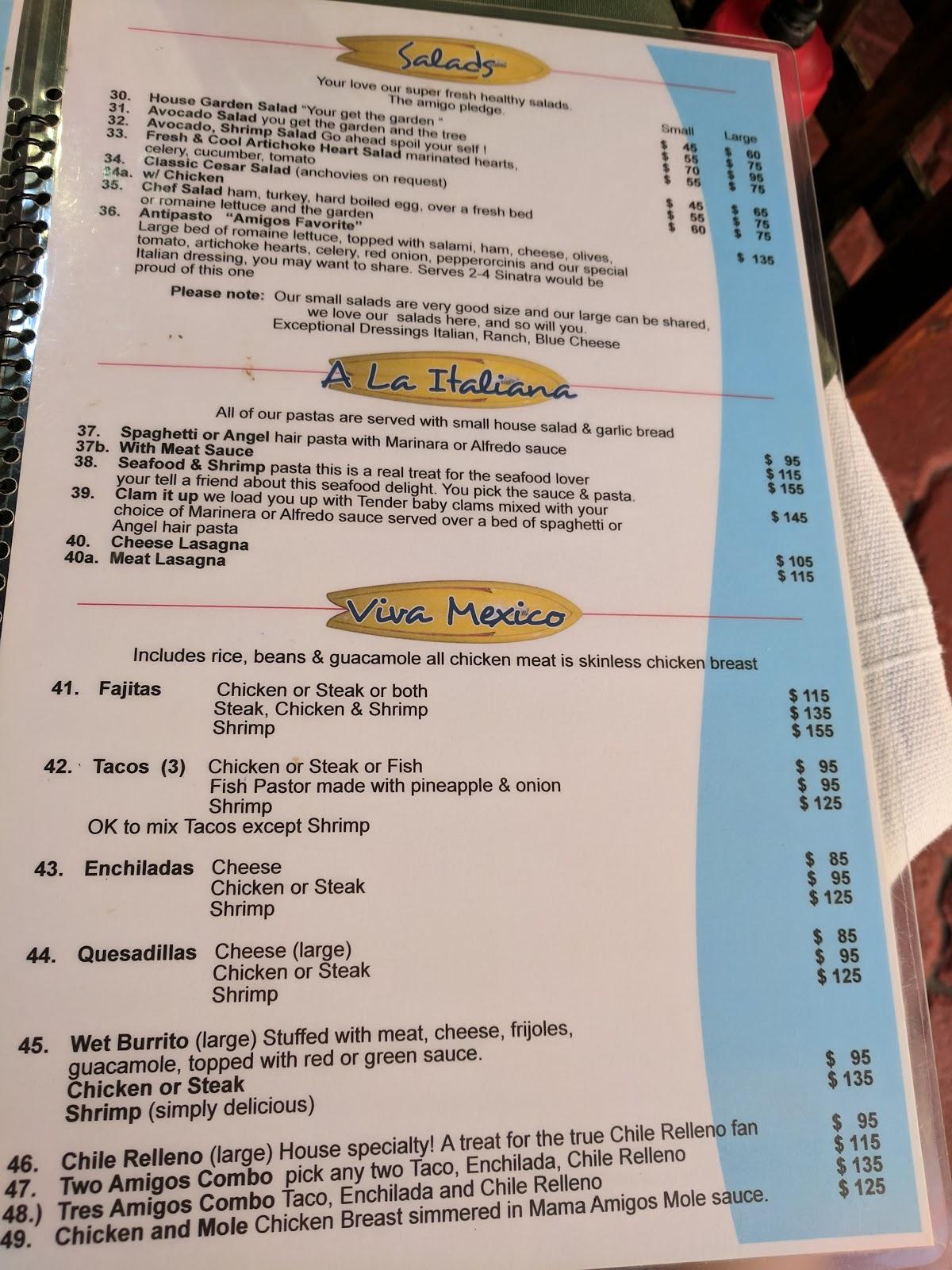 Menu at 3 Amigos restaurant, Zihuatanejo