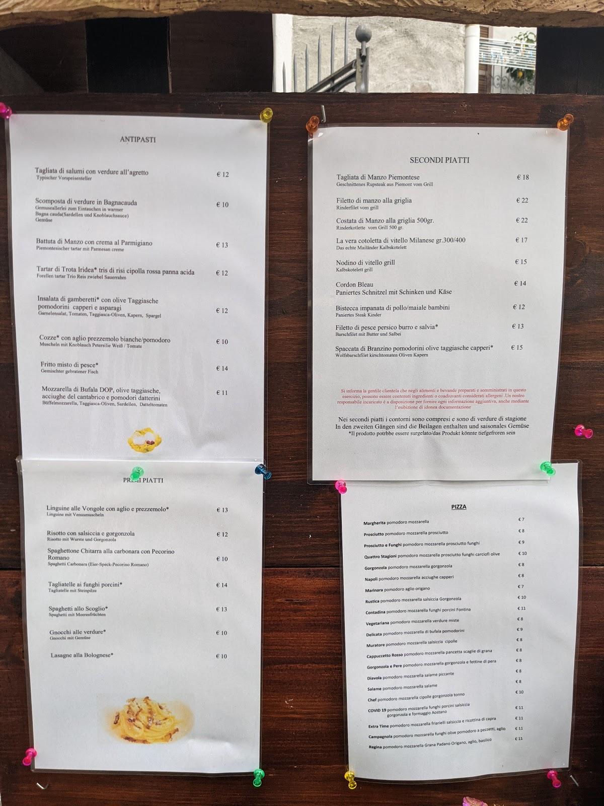 Menu da Bar Trattoria Pizzeria Della Volpe, Cannobio, Via Gioberti