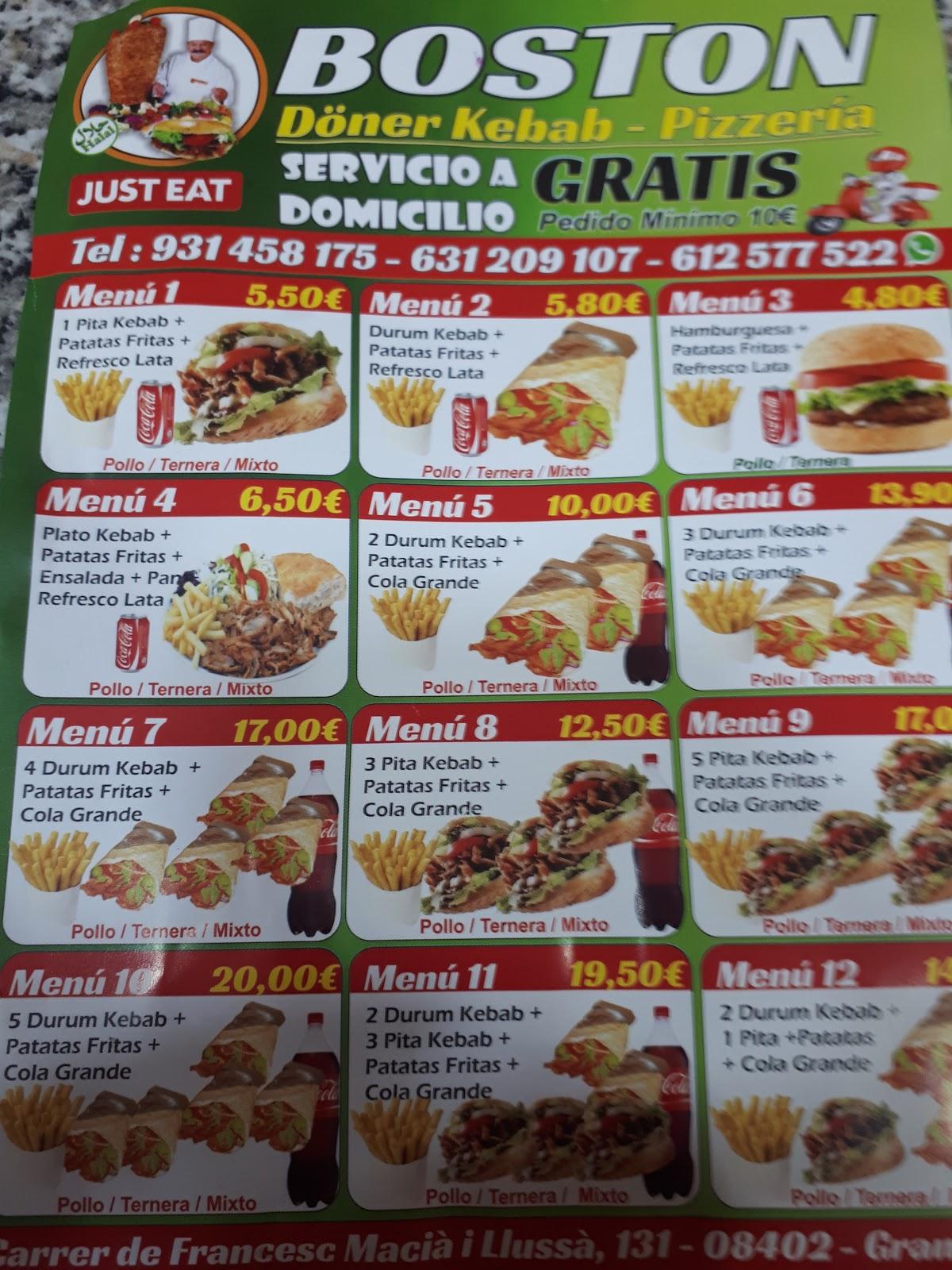 Menu at Boston Doner Kebab restaurant, Granollers