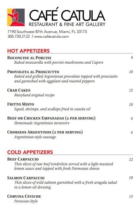 Menu at Café Catula pub & bar, Miami