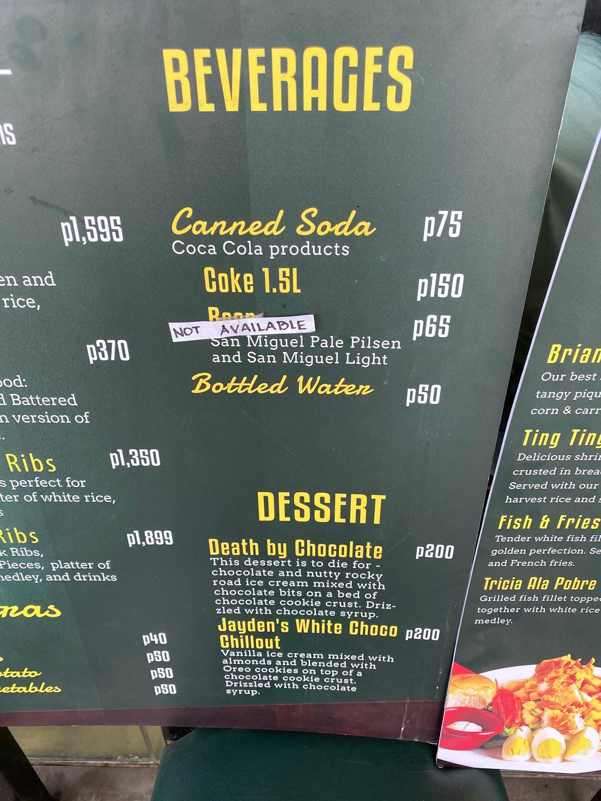 Menu at Casa Verde restaurant, Cebu City, The Walk