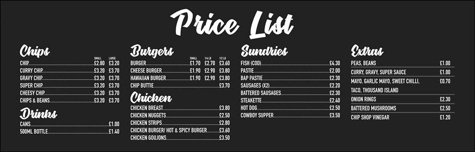 Menu at Chuck Wagon restaurant, Belfast, Erinvale Dr
