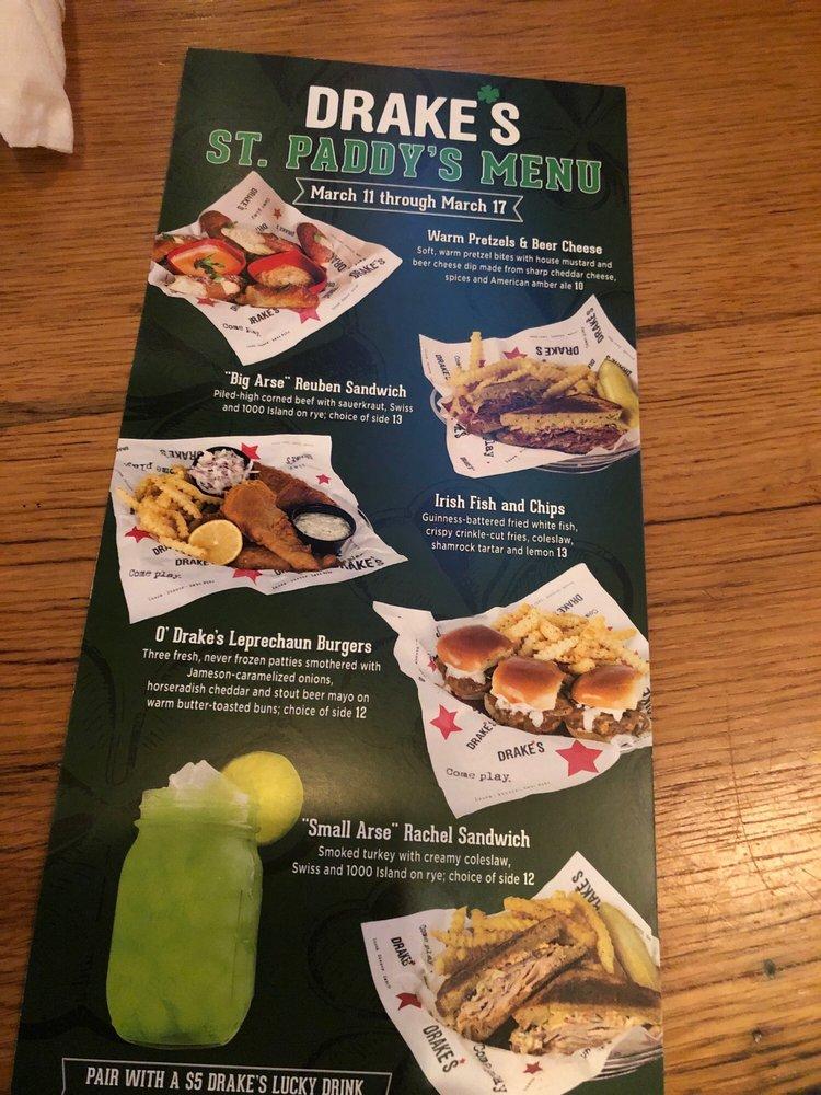 Menu at Drake's Lexington restaurant, Lexington, Tates Creek Rd