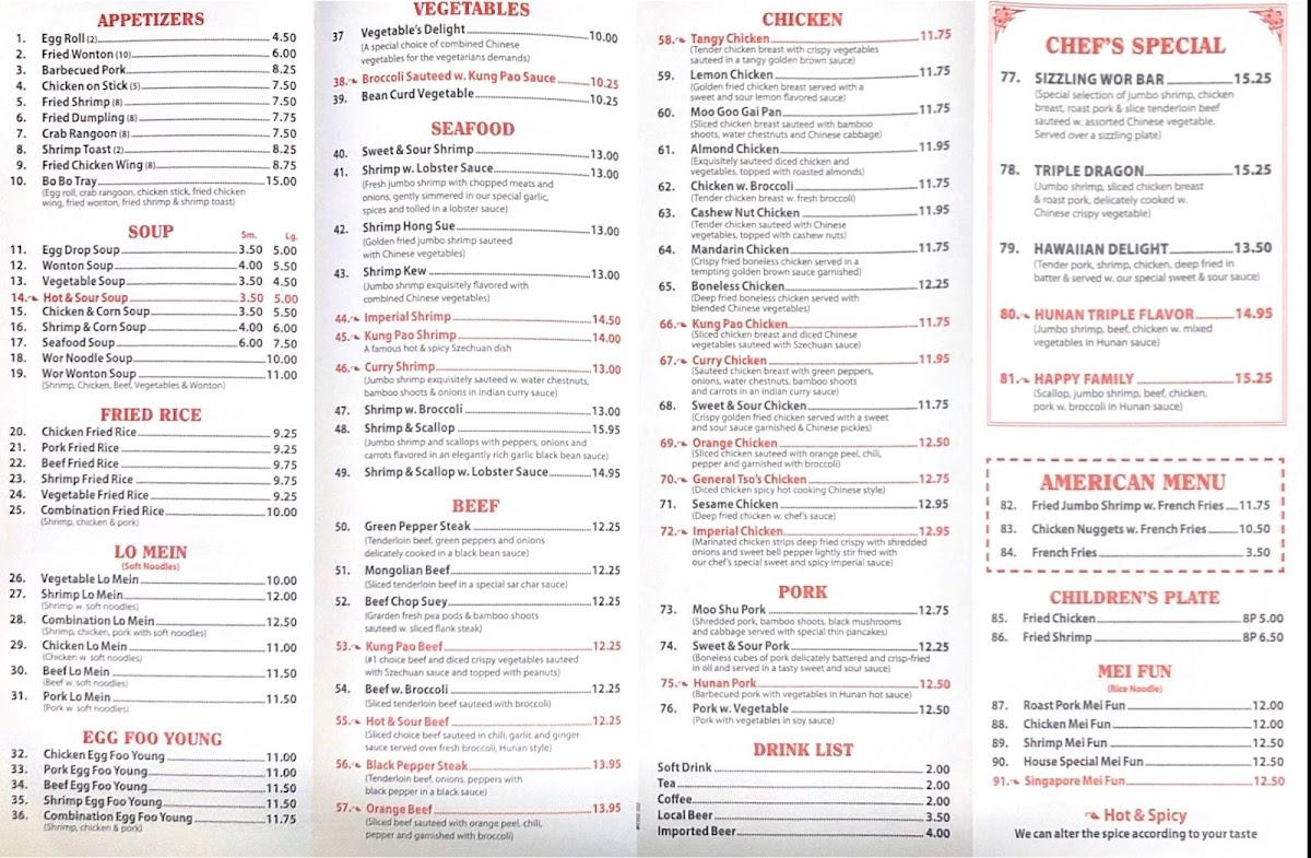 Menu at Five Happiness restaurant, Diamondhead