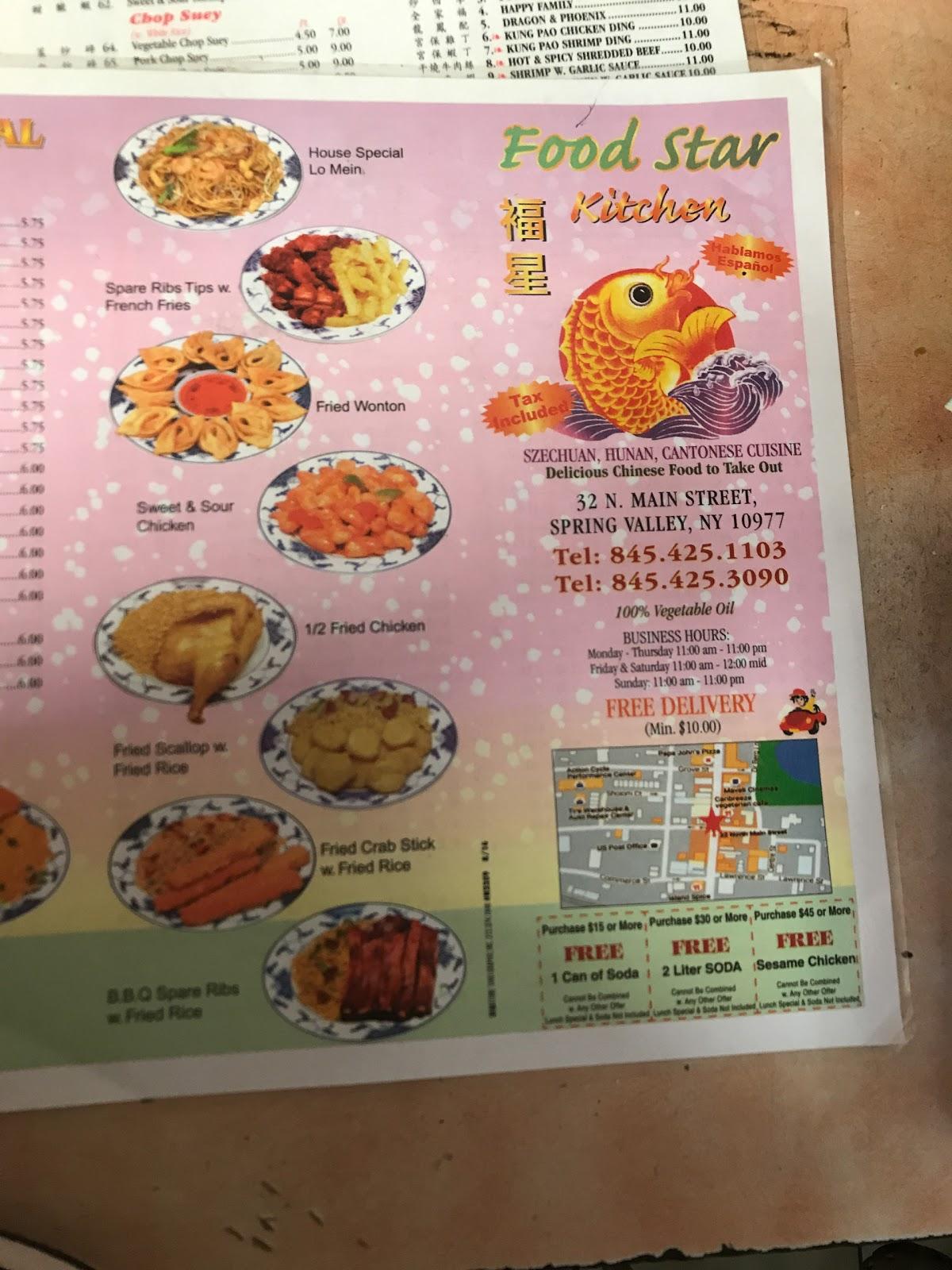 Menu at Food Star restaurant, Spring Valley